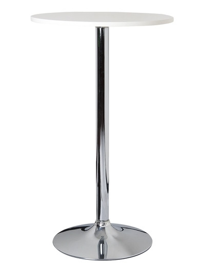 Table haute ronde acier chromé et bois blanc brillant Blume 60 cm ...
