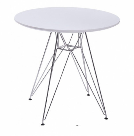 Table ronde blanc laqué et acier chromé Wakuri 80 cm | MobiExpo.fr